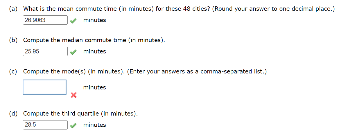 (a) ﻿What is the mean commute time (in minutes) ﻿for | Chegg.com