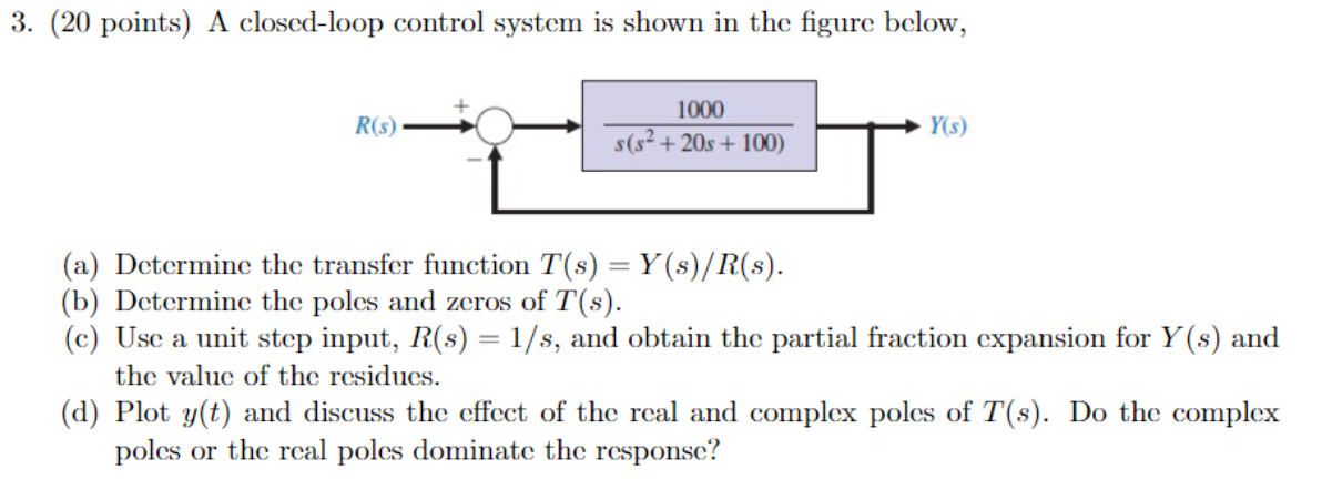 Solved 3. (20 points) A closed-loop control system is shown | Chegg.com
