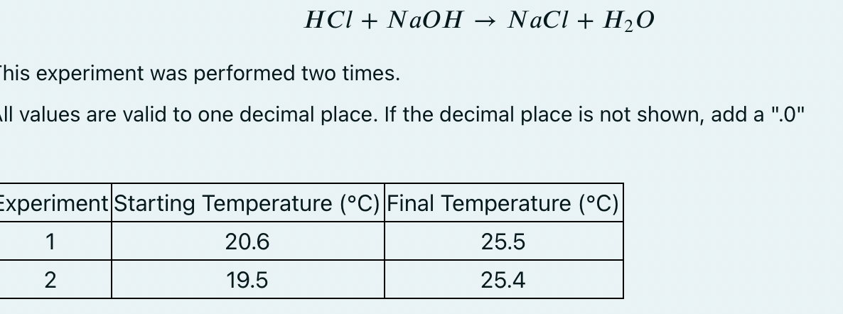 Solved HCI + NaOH + NaCl + H2O his experiment was performed | Chegg.com