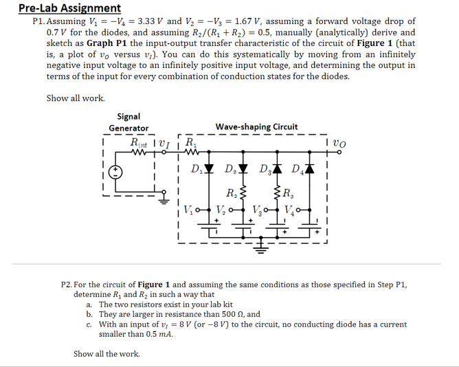 Solved Pre-Lab Assignment P1.Assuming V= -V4 = 3.33 V and V2 | Chegg.com