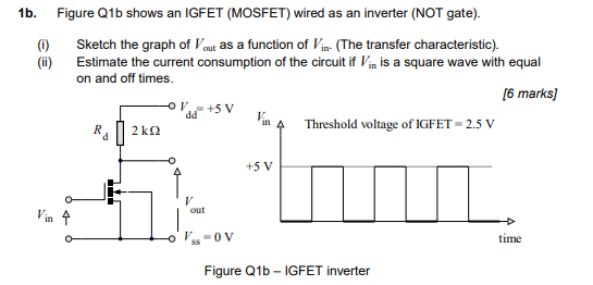 Solved 1b. Figure Q1b shows an IGFET (MOSFET) wired as an | Chegg.com