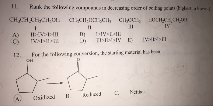 Solved 11. Rank the following compounds in decreasing order | Chegg.com