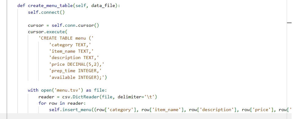 Show me the steps to solve my menu table does not | Chegg.com
