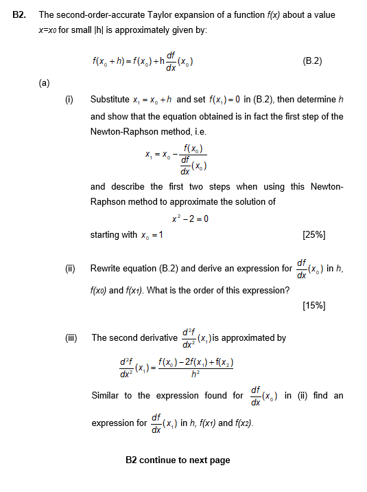 Solved B2. The second-order-accurate Taylor expansion of a | Chegg.com
