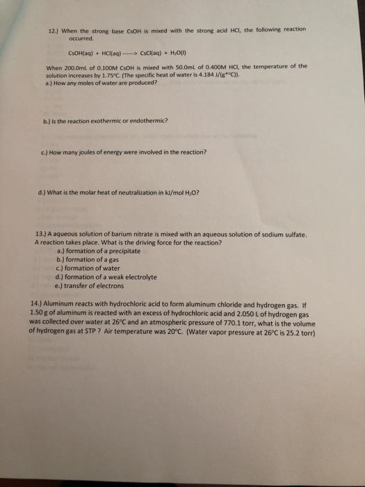 Solved 12.) When the strong base CsOH is mixed with the | Chegg.com