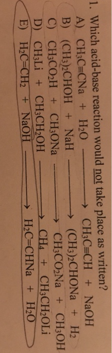 Solved 1. Which acid-base reaction would not take place as | Chegg.com
