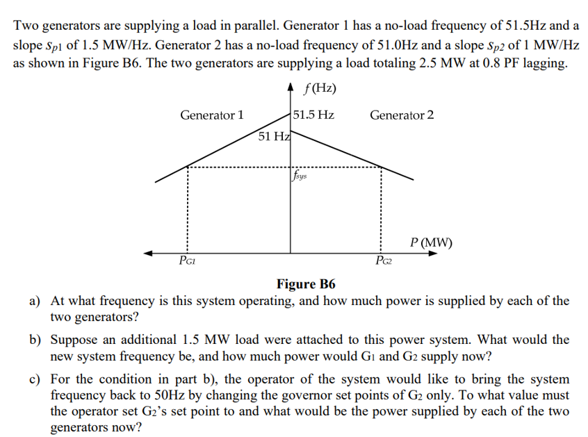 Solved Two generators are supplying a load in parallel. | Chegg.com