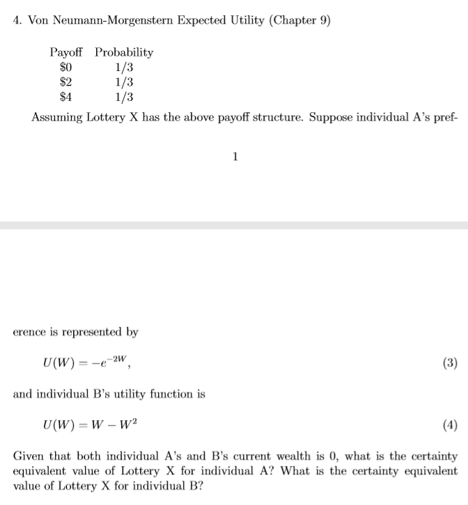 4. Von Neumann-Morgenstern Expected Utility (Chapter | Chegg.com