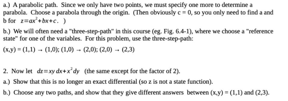 a.) A parabolic path. Since we only have two points, | Chegg.com