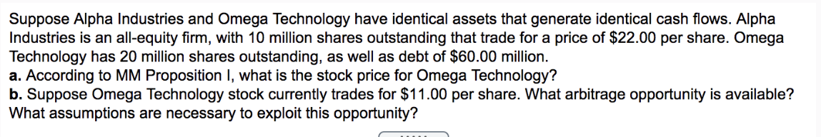 Solved Suppose Alpha Industries and Omega Technology have | Chegg.com