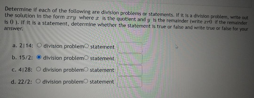 Solved Determine if each of the following are division | Chegg.com