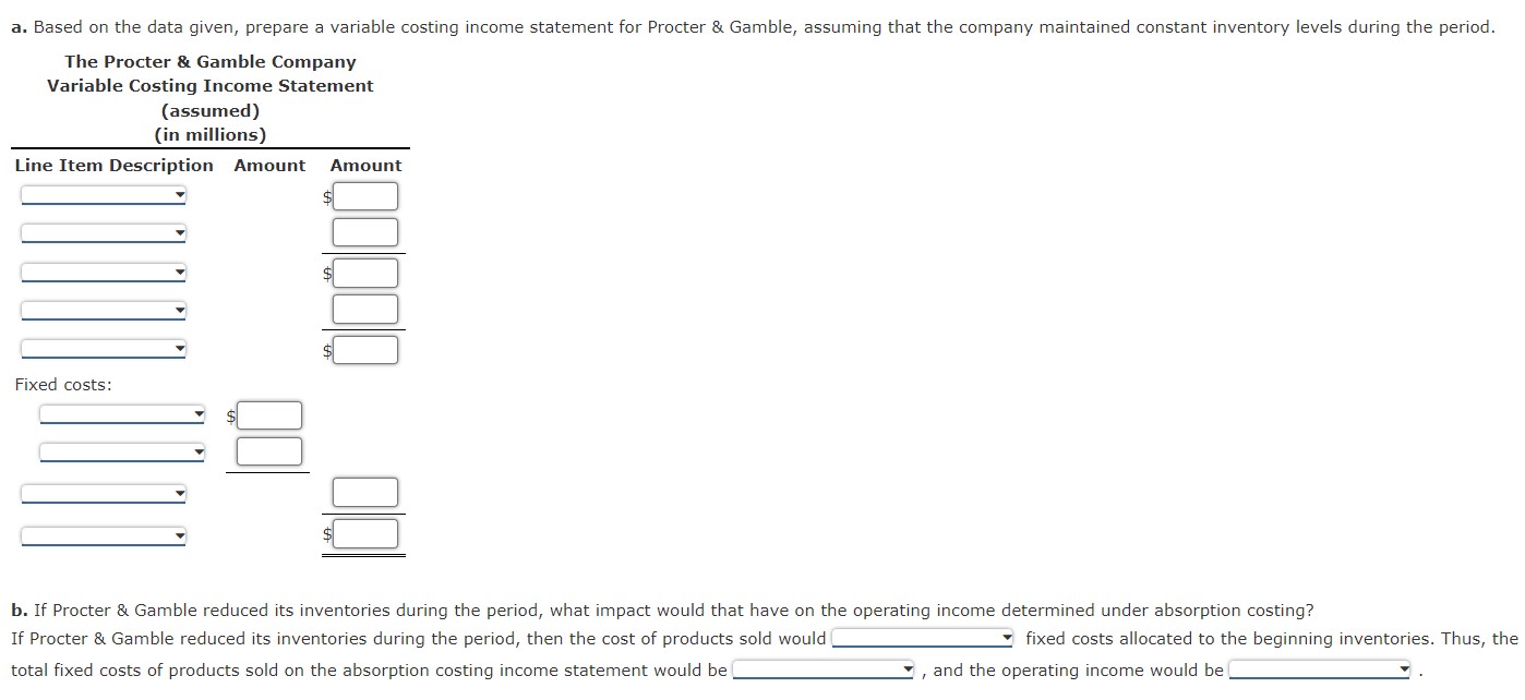 Solved Variable Costing Income Statement The Following Data