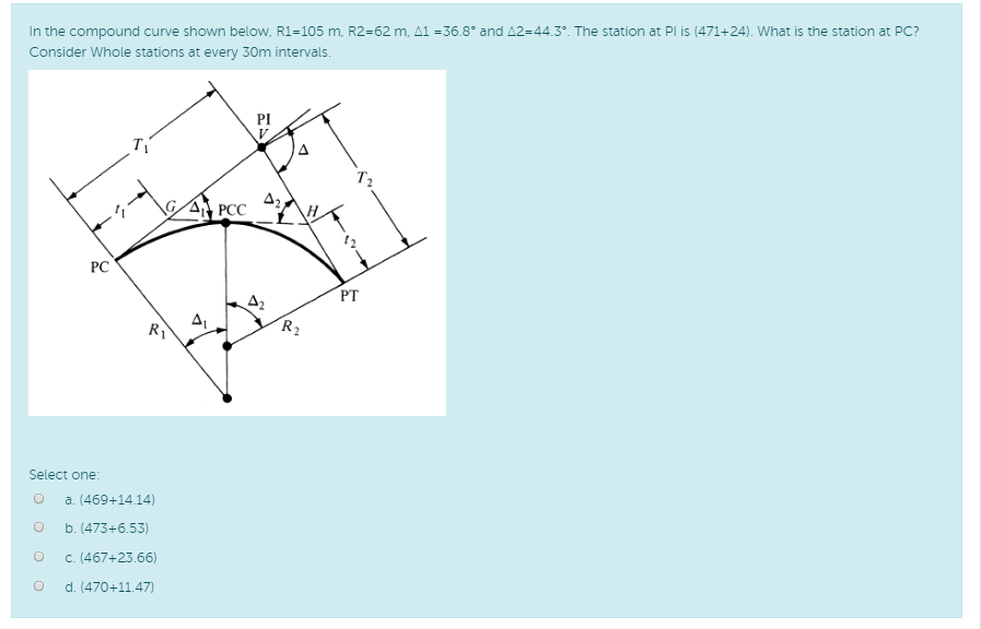 Solved In the compound curve shown below, R1-105 m, R2=62 m, | Chegg.com