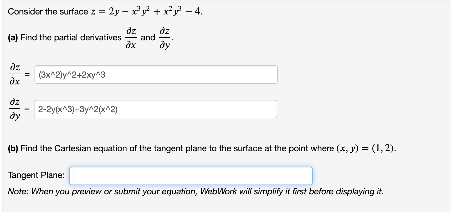 Solved Consider the surface z=2y−x3y2+x2y3−4 (a) Find the | Chegg.com