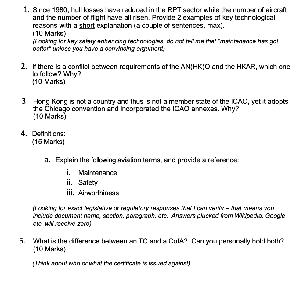 Solved 1. Since 1980 , hull losses have reduced in the RPT | Chegg.com