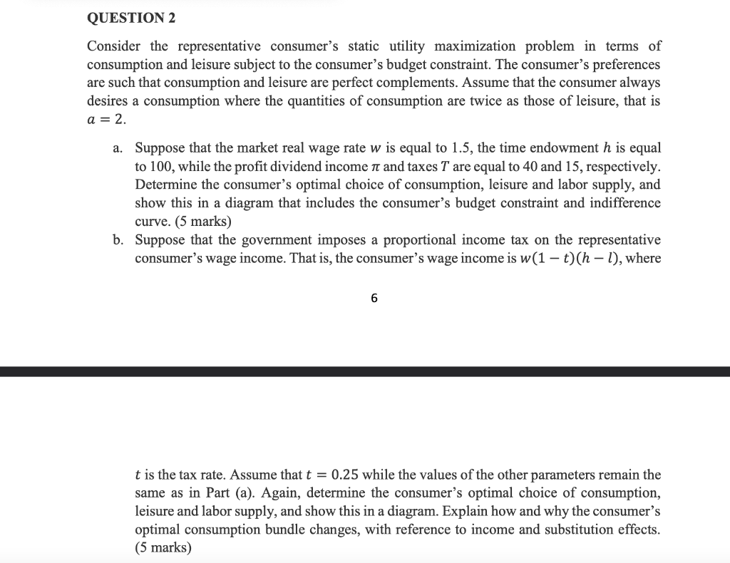 Solved Consider the representative consumer's static utility | Chegg.com