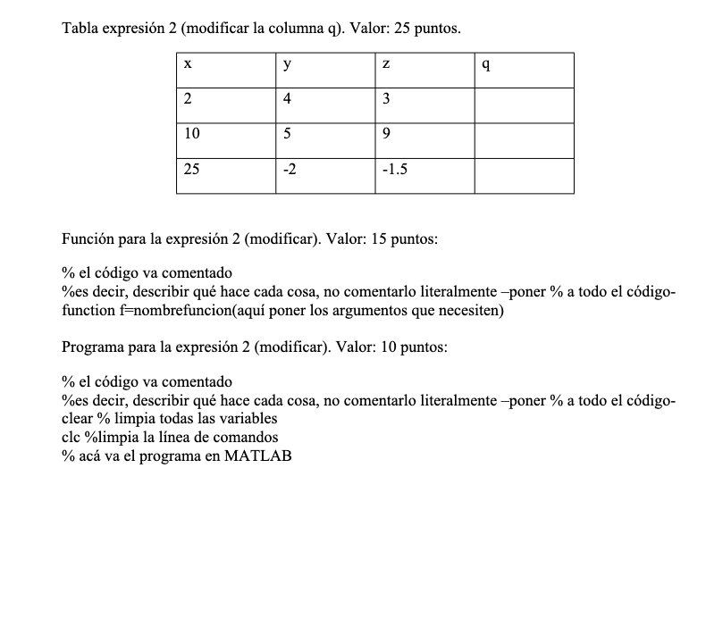 Crear un codigo de matlab con funciones que resuelvan | Chegg.com