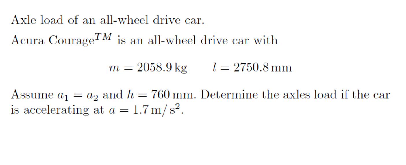 Solved Axle load of an all-wheel drive car. Acura CourageTM | Chegg.com