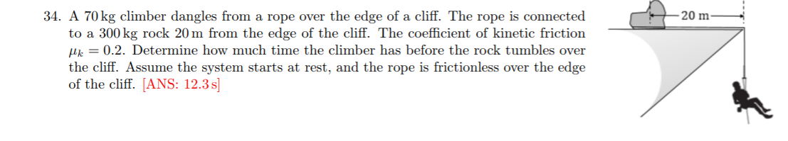 Solved -20 m 34. A 70 kg climber dangles from a rope over | Chegg.com