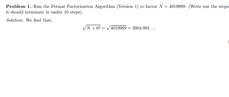 Solved Problem 1 Run The Fermat Factorization Algorithm 