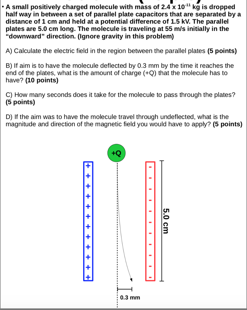Solved A small positively charged molecule with mass of 2.4 | Chegg.com