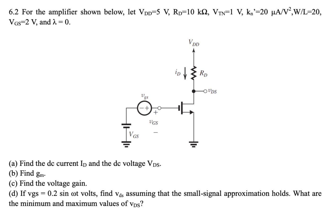 Solved 6.2 For the amplifier shown below, let Vpp=5 V, Rp=10 | Chegg.com
