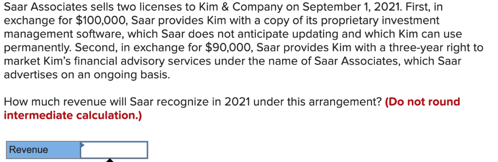 Solved Saar Associates sells two licenses to Kim & Company | Chegg.com