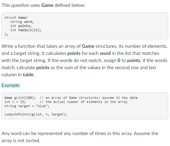 Solved This question uses Game defined below: struct Game | Chegg.com