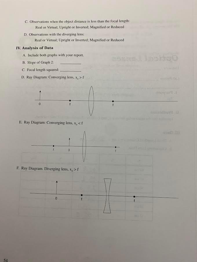 Solved Optical Lenses Experiment the optical bench is 120cm | Chegg.com