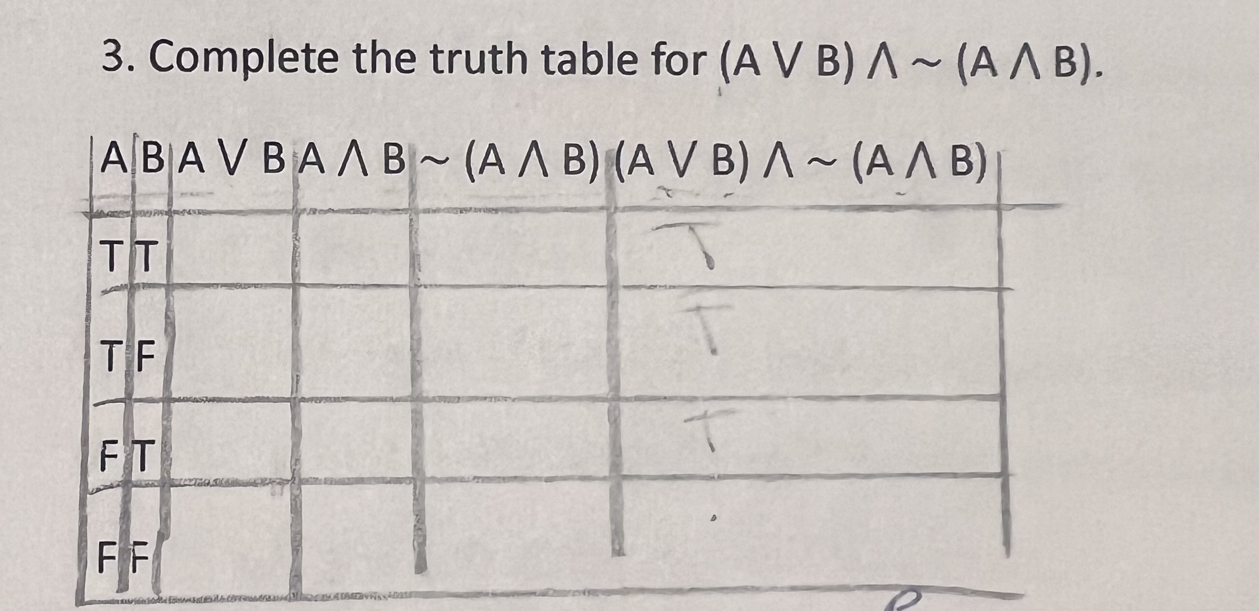 Solved 3. Complete the truth table for (A∨B)∧∼(A∧B). | Chegg.com