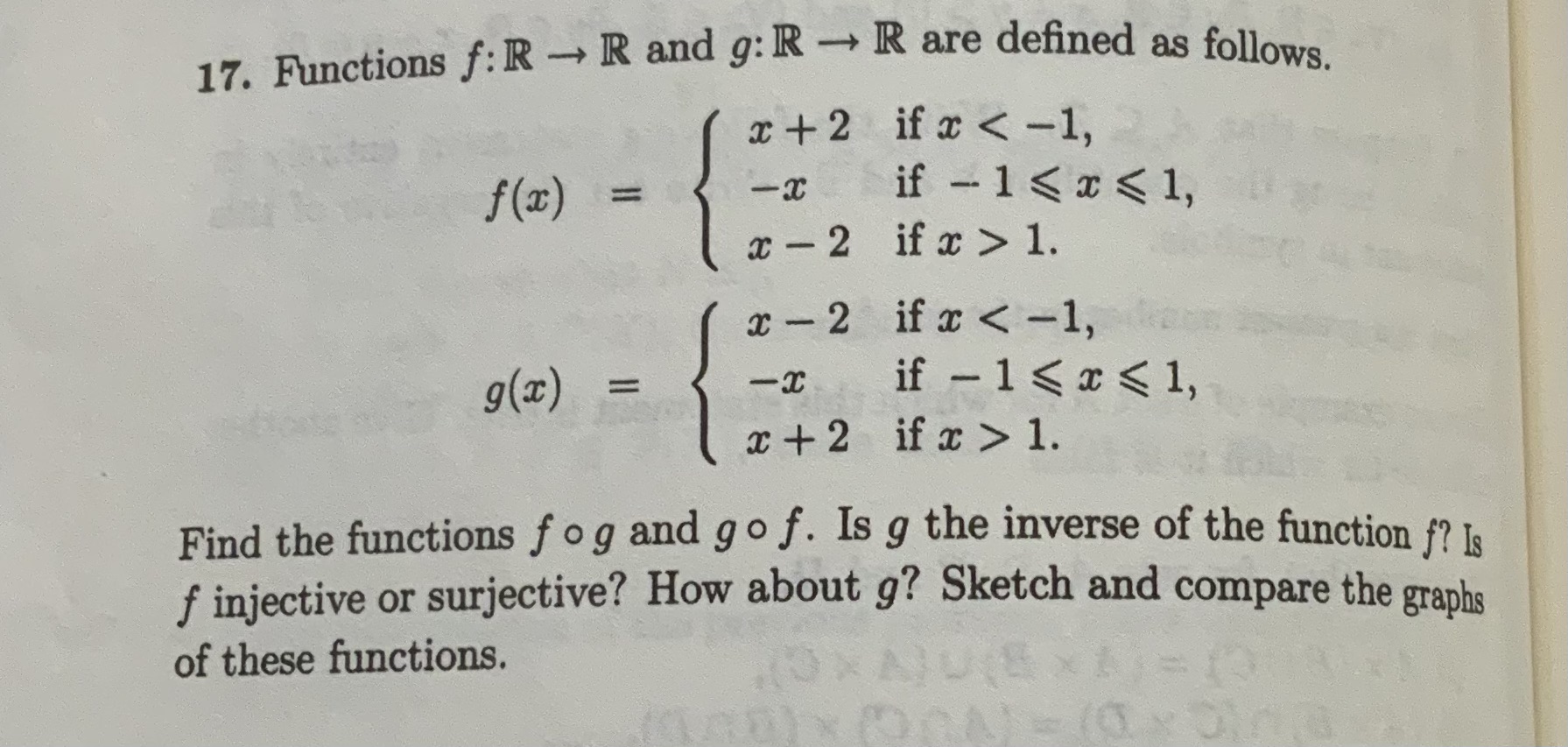 Solved 17. Functions f:R→R and g:R→R are defined as follows. | Chegg.com