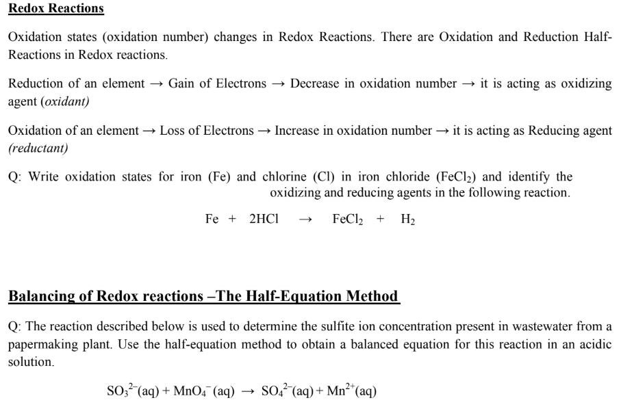 Solved Redox Reactions Oxidation states (oxidation number) | Chegg.com