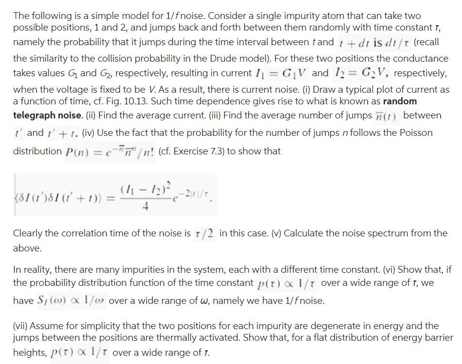 Solved The following is a simple model for 1/f noise. | Chegg.com