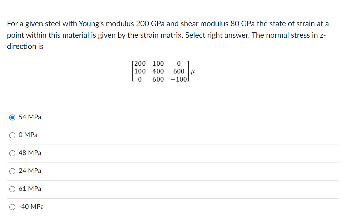 Solved For a given steel with Young's modulus 200 GPa and | Chegg.com