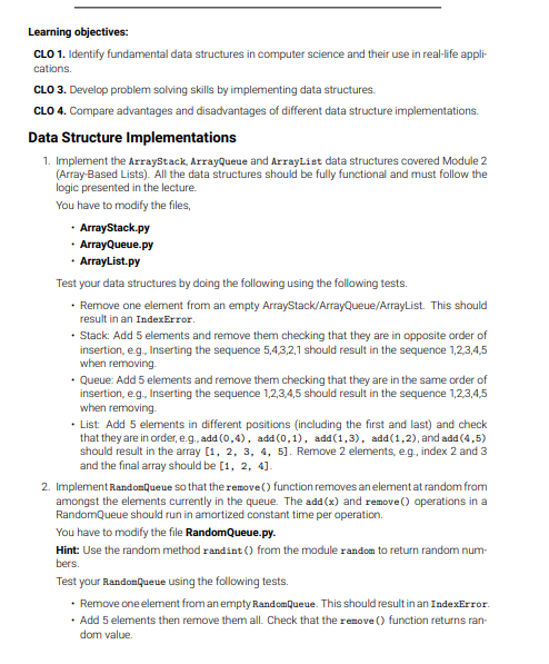 Learning objectives: CLO 1. Identify fundamental data | Chegg.com