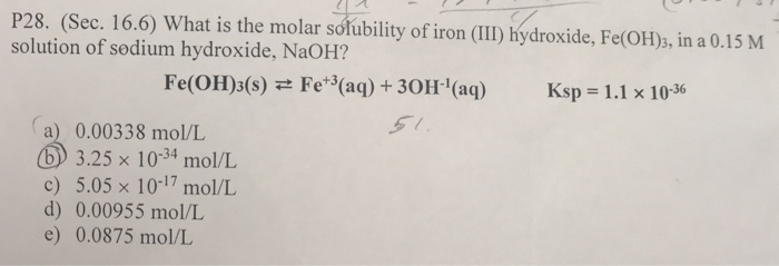 Solved P28. (Sec. 16.6) What is the molar solubility of iron | Chegg.com
