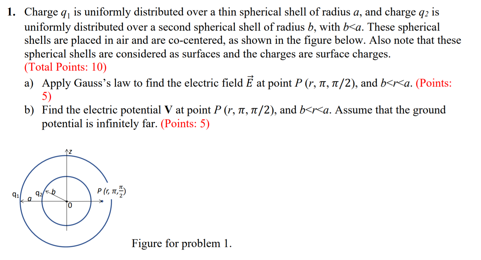 Solved 1. Charge q, is uniformly distributed over a thin | Chegg.com
