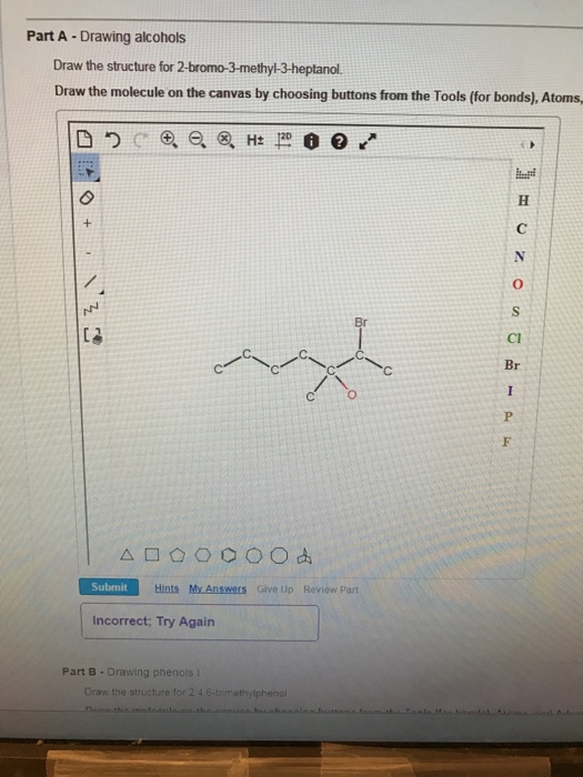 Solved Part A Drawing alcohols Draw the structure for | Chegg.com