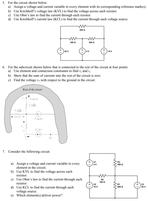 Solved 5. For the circuit shown below: a) Assign a voltage | Chegg.com