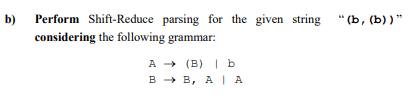 Solved b) Perform Shift-Reduce parsing for the given string | Chegg.com