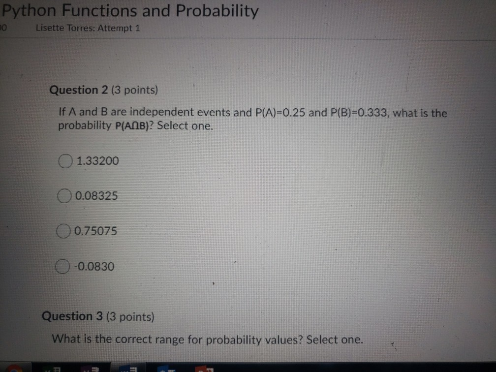Solved Python Functions and Probability DO Lisette Torres: | Chegg.com