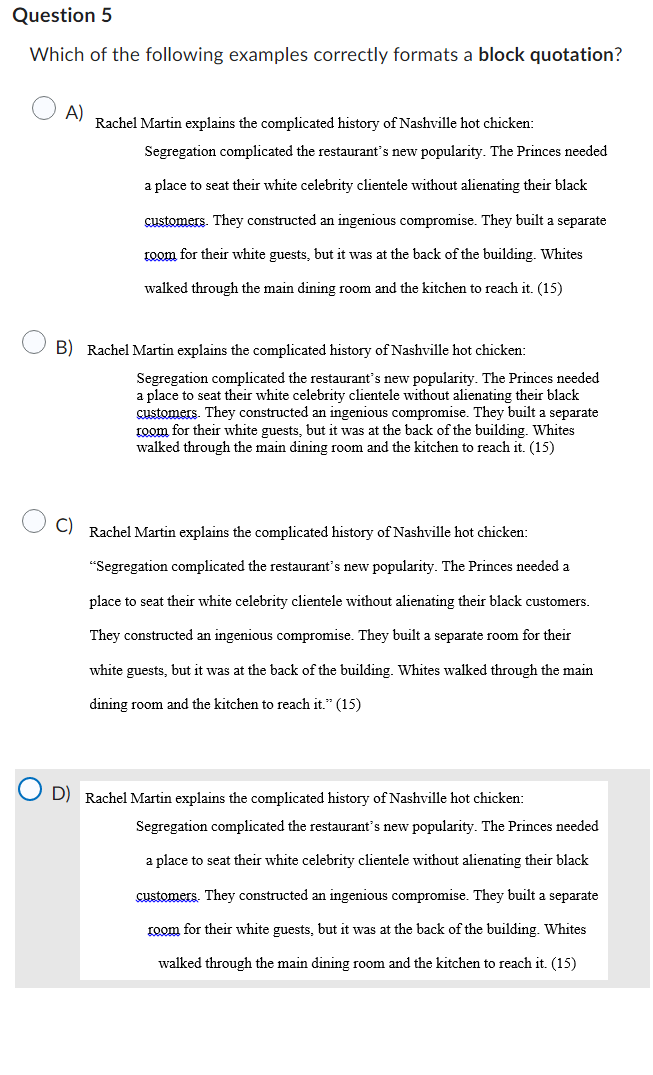 Solved Which of the following examples correctly formats a | Chegg.com