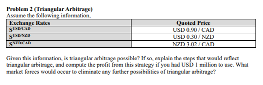 Solved Problem 2 (Triangular Arbitrage) Assume the following | Chegg.com
