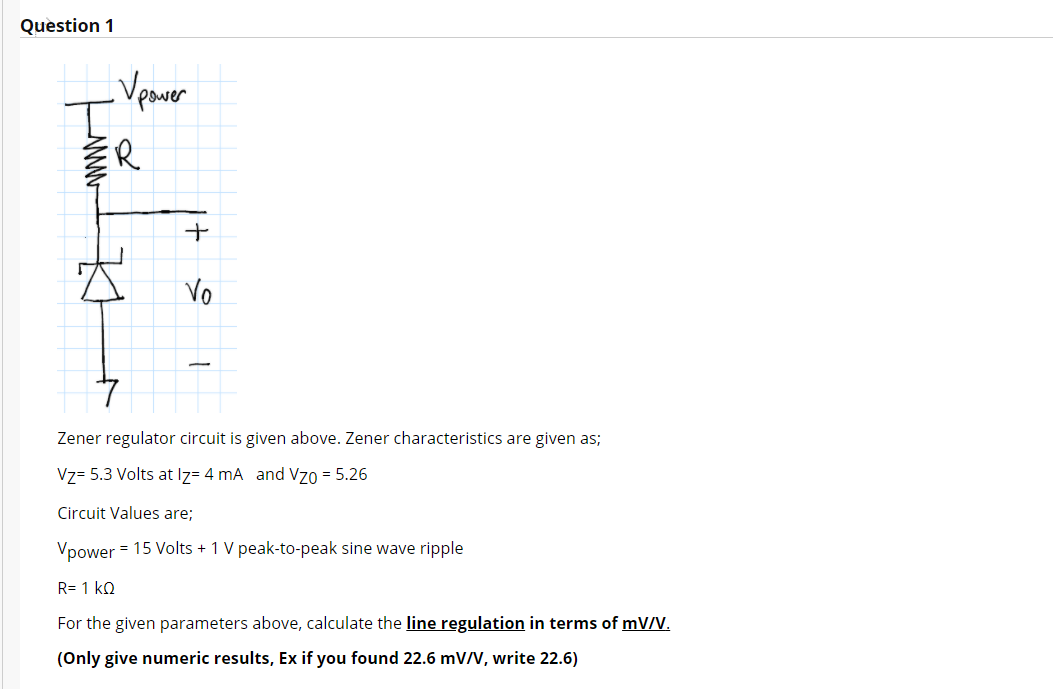 Solved Zener regulator circuit is given above. Zener | Chegg.com