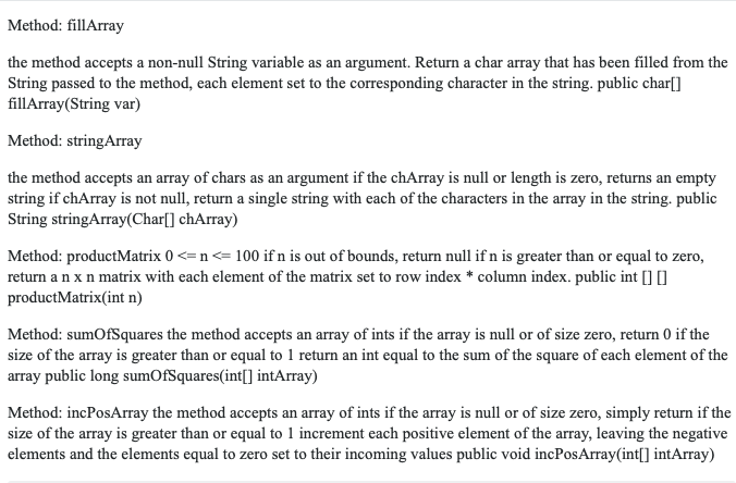Solved Method: fillArray the method accepts a non-null | Chegg.com
