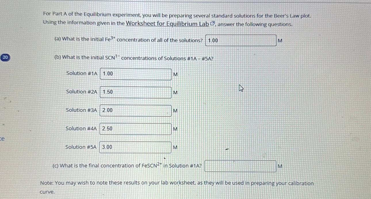 Solved For Part A of the Equilibrium experiment, you will be | Chegg.com