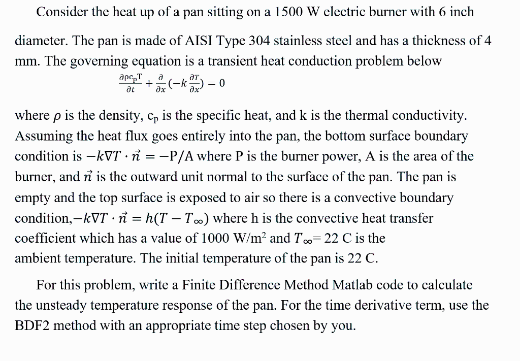 Consider the heat up of a pan sitting on a 1500 W | Chegg.com