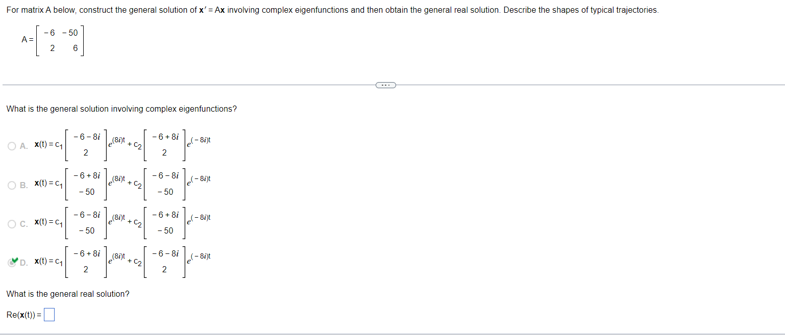 Solved For matrix A below, construct the general solution of | Chegg.com