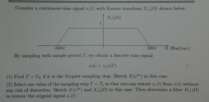 Consider a continuous-time signal (t) with Fourier | Chegg.com