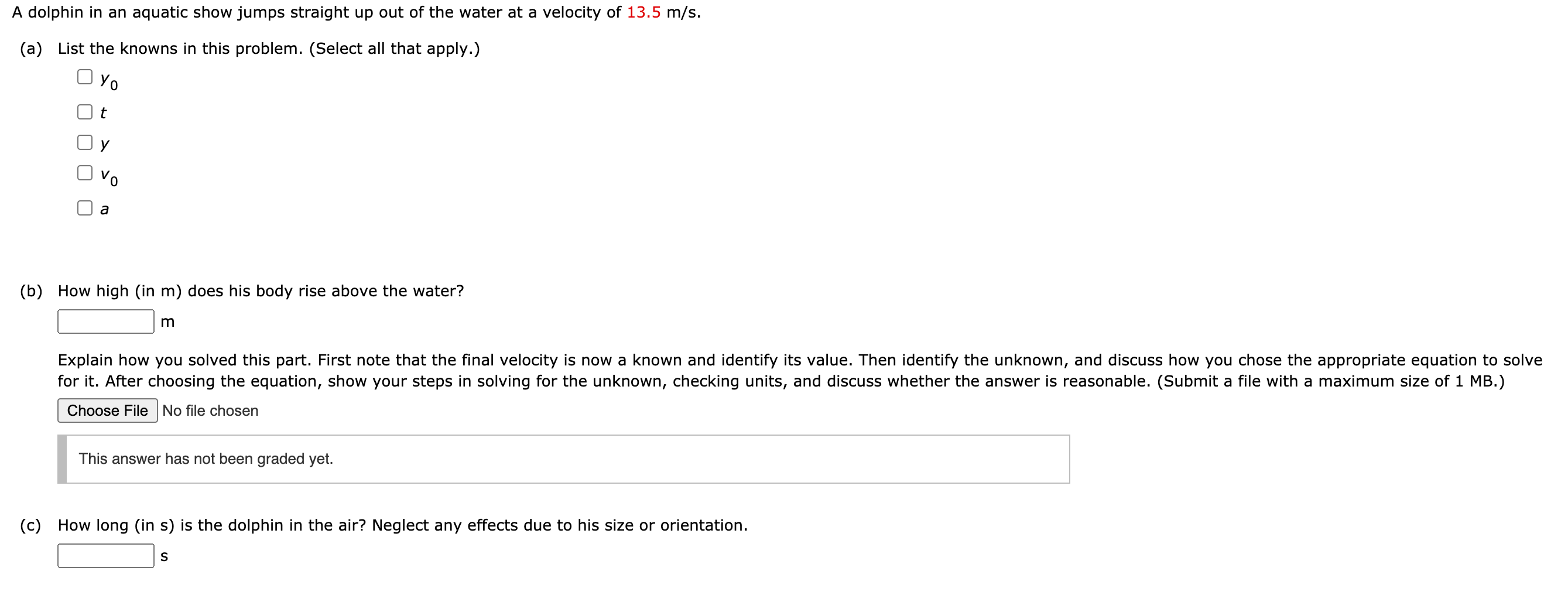Solved A dolphin in an aquatic show jumps straight up out of | Chegg.com